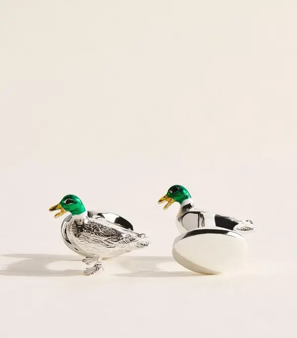 DEAKIN & FRANCIS Sterling And Enamel Duck Cufflinks - Silver