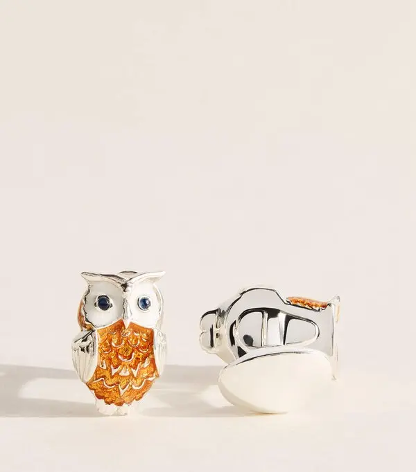 DEAKIN & FRANCIS Sterling Silver And Sapphire Owl Cufflinks - Brown