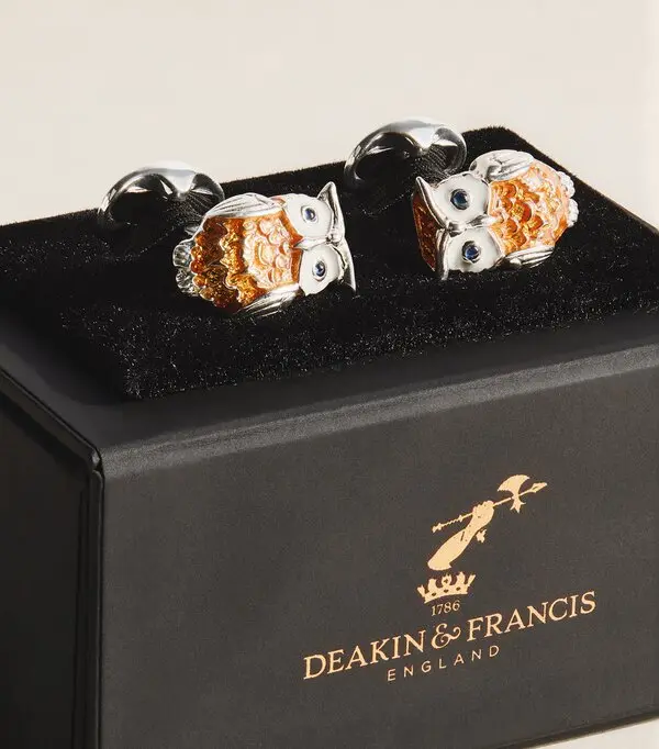 DEAKIN & FRANCIS Sterling Silver And Sapphire Owl Cufflinks