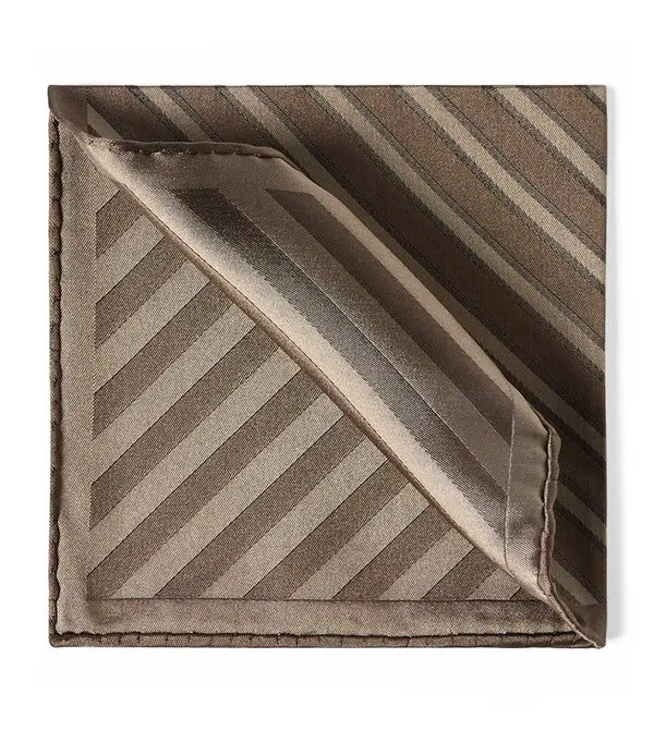 Brunello Cucinelli Silk Stripe Pocket Square - Beige