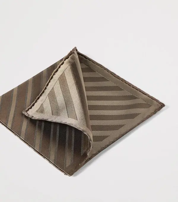 Brunello Cucinelli Silk Stripe Pocket Square - Beige