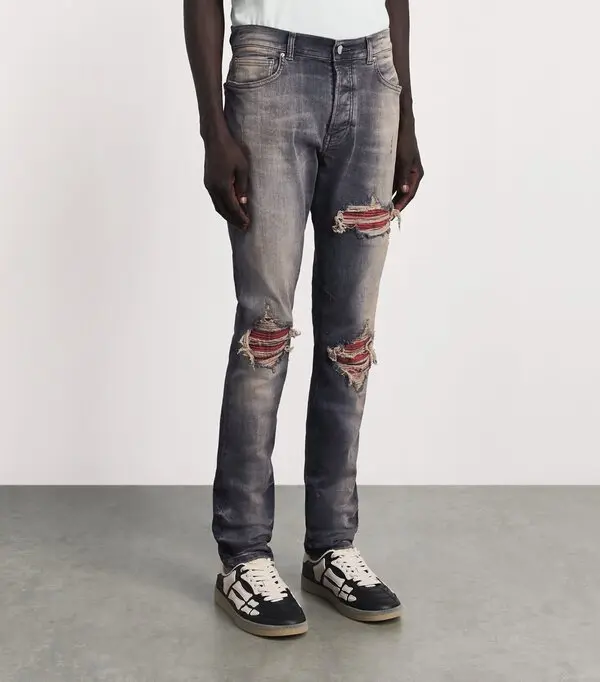 Amiri Ripped Skinny Jeans With Flannel Inlays