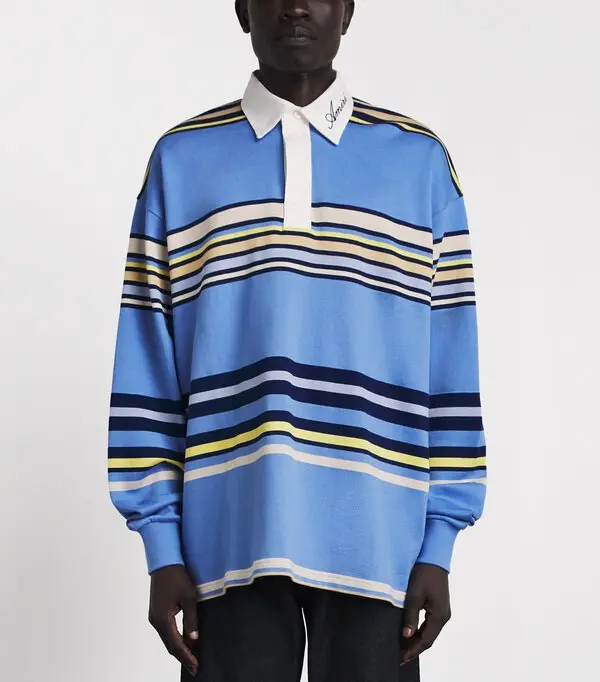 Amiri Cotton Stripe Polo Shirt - Blue