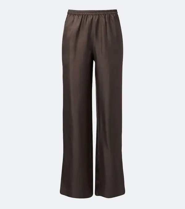 Loulou De Saison Alera Silk Twill Wide-leg Pants - Brown