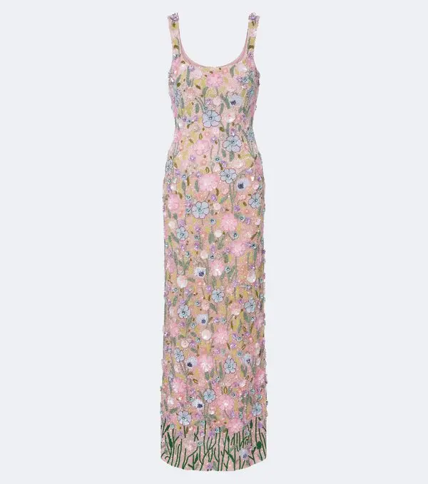 LA FUORI Embellished Floral-applique Gown - Multicoloured