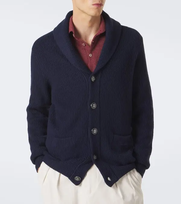 Brunello Cucinelli Cotton Shawl Collar Cardigan - Blue