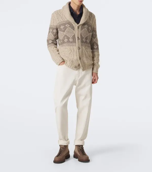 Brunello Cucinelli Intarsia Wool, Silk, And Cashmere Cardigan
