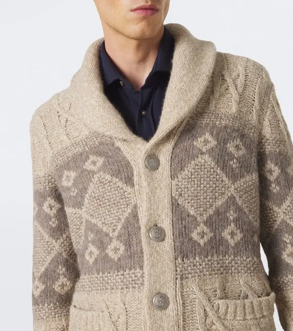 Brunello Cucinelli Intarsia Wool, Silk, And Cashmere Cardigan
