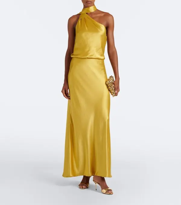 Staud Estelle One-shoulder Satin Maxi Dress - Yellow