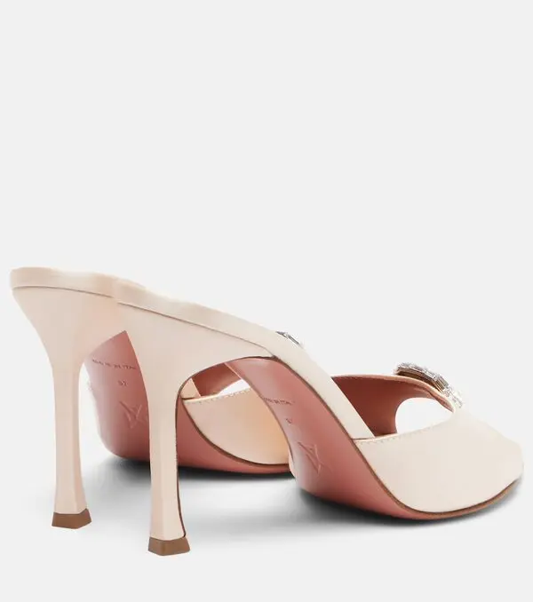 Amina Muaddi Embellished Satin Mules - Beige