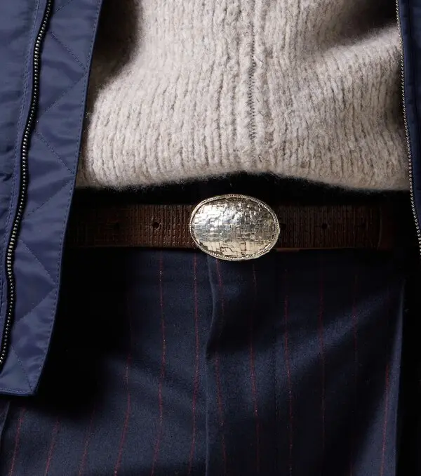 Brunello Cucinelli Leather Belt With Silver Tone Buckle