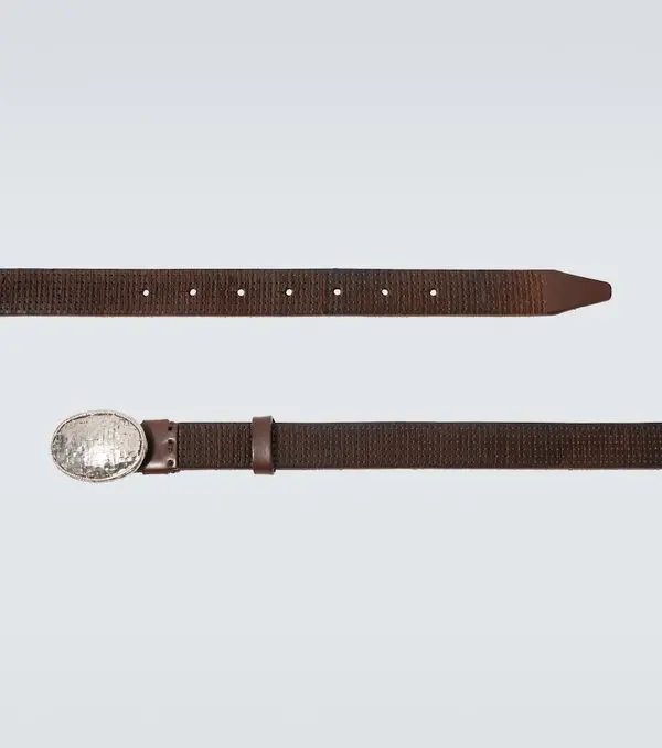 Brunello Cucinelli Leather Belt With Silver Tone Buckle