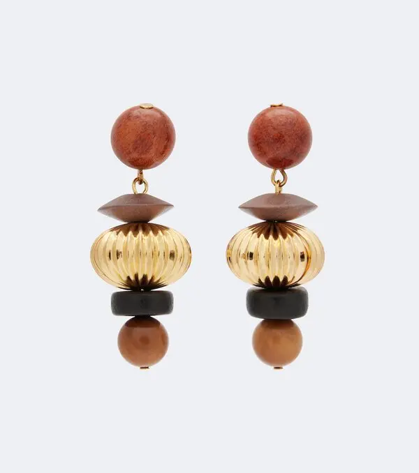 JENNIFER BEHR Embellished Gold-plated Drop Earrings - Brown