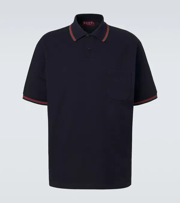 Gucci Web Stripe Cotton-blend Pique Polo Shirt