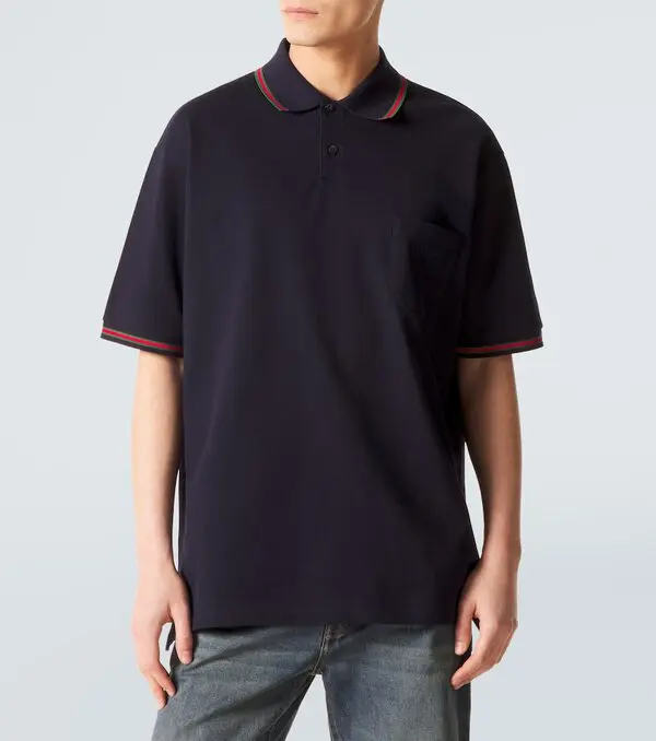 Gucci Web Stripe Cotton-blend Pique Polo Shirt