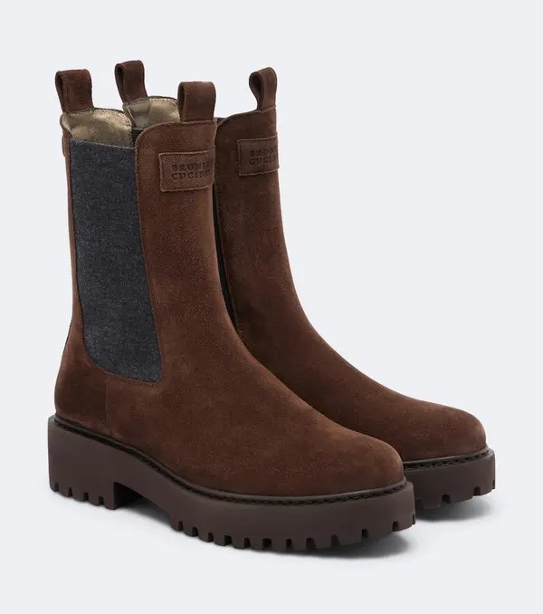Brunello Cucinelli Monili Suede Chelsea Boots - Brown