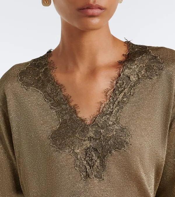 Valentino Garavani Lace-trimmed Lame Sweater