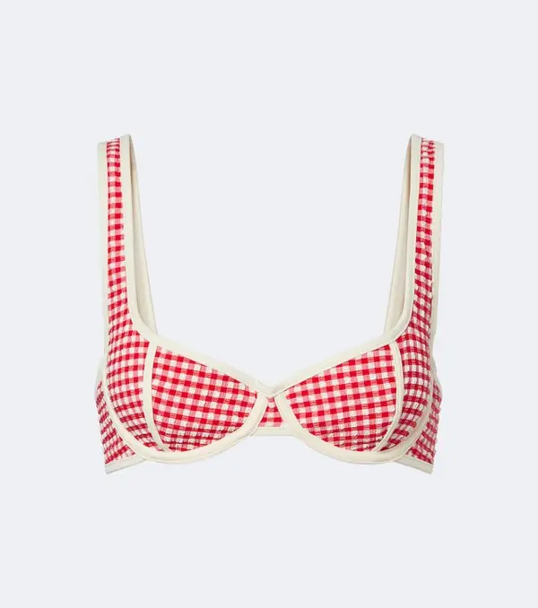 MONTCE Romy Gingham Seersucker Bikini Top - Red