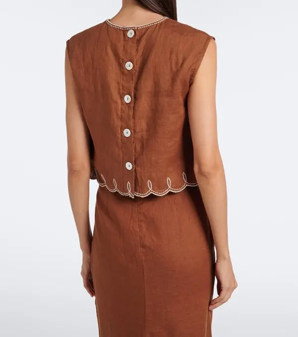 Veronica Beard Embroidered Linen Top