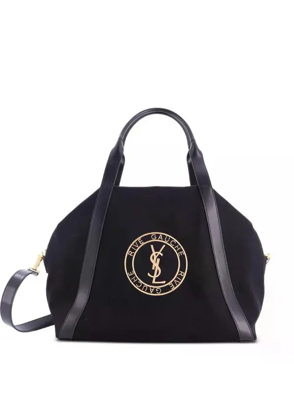 Saint Laurent Rive Gauche Embroidered Canvas Handbag - Black