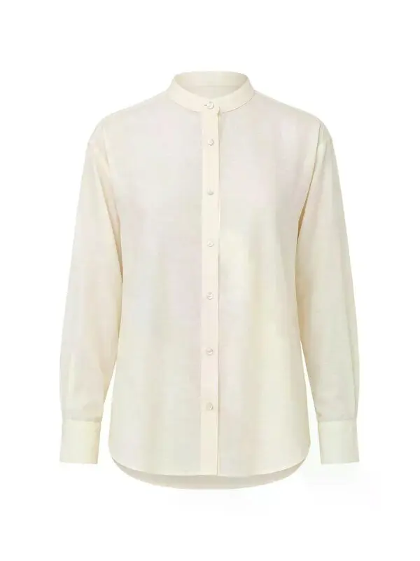 120% Lino Slub Texture Mandarin Collar Shirt - Neutrals