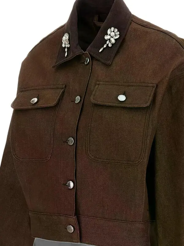 Simone Rocha Embellished Collar Cropped Denim Jacket - Brown