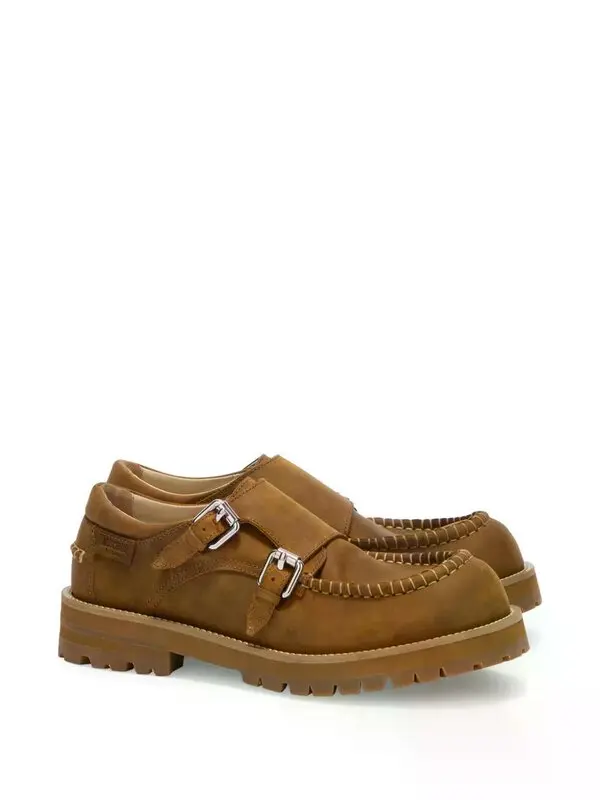 Moschino Buckle-strap Whipstitch Boat Shoes - Brown