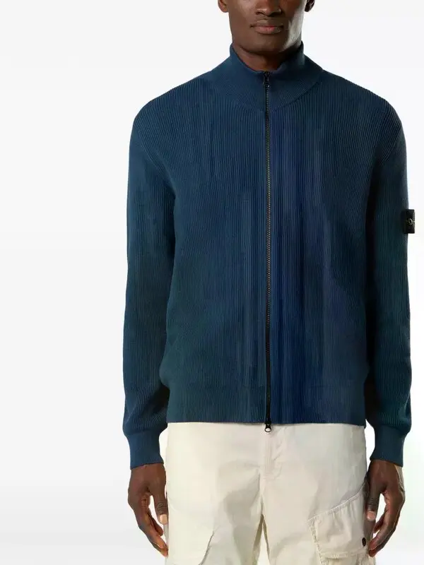 Stone Island Logo-patch Ribbed-knit Zip-fastening Cardigan
