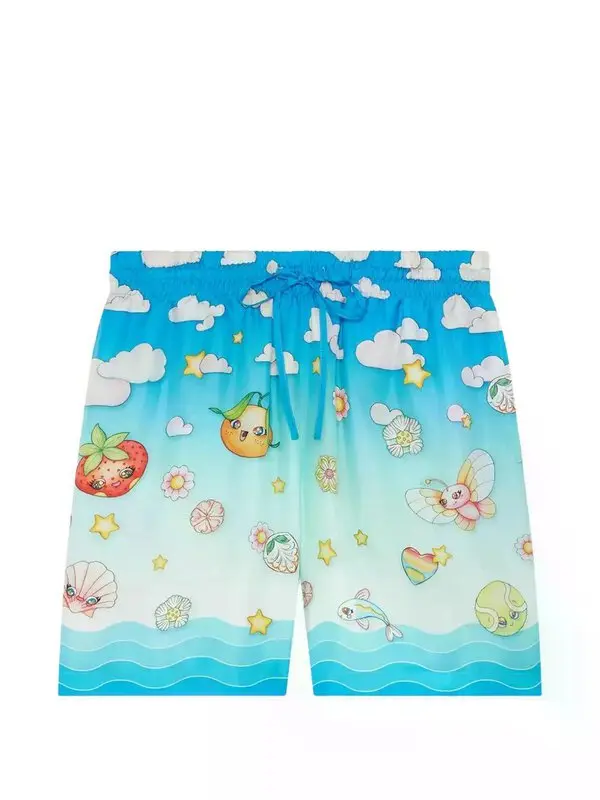 Casablanca Silk Twill Shorts With Kawaii Motif