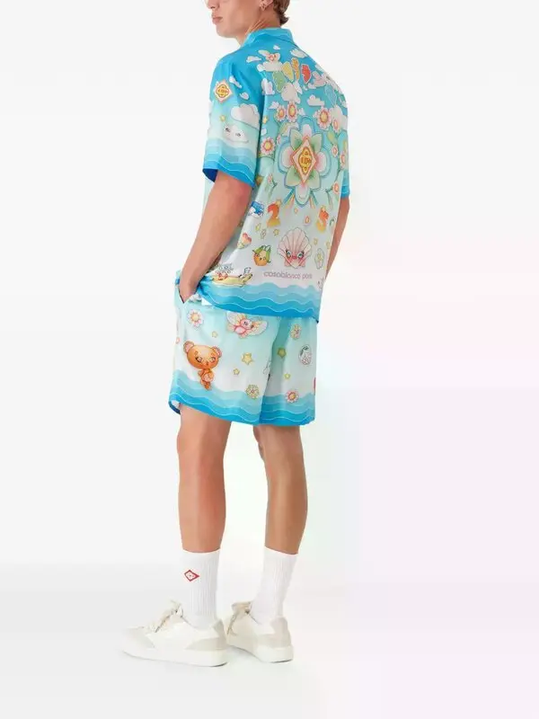 Casablanca Silk Twill Shorts With Kawaii Motif