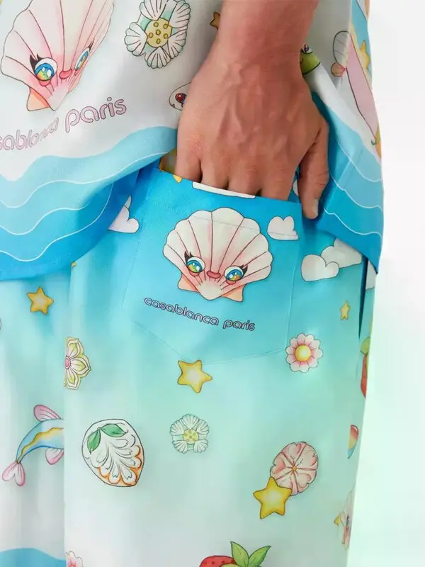 Casablanca Silk Twill Shorts With Kawaii Motif