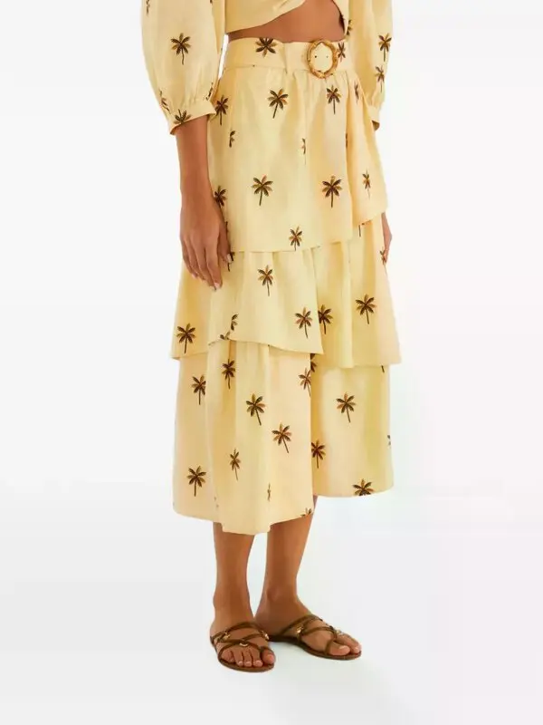 Farm Rio Belted Midi Skirt With Palm Tree Embroidery