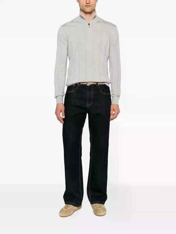 Canali Ribbed-knit Quarter-zip Sweater - Grey