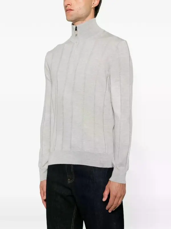 Canali Ribbed-knit Quarter-zip Sweater - Grey