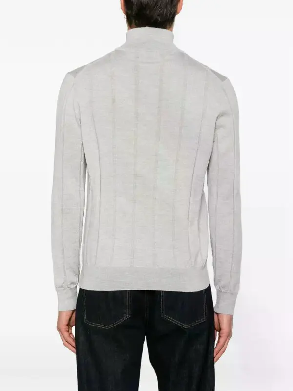 Canali Ribbed-knit Quarter-zip Sweater - Grey