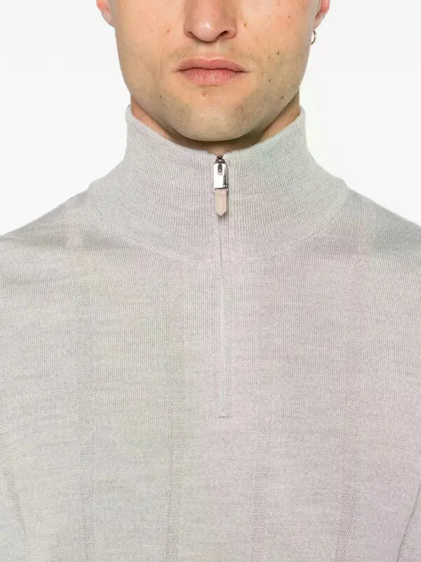 Canali Ribbed-knit Quarter-zip Sweater - Grey