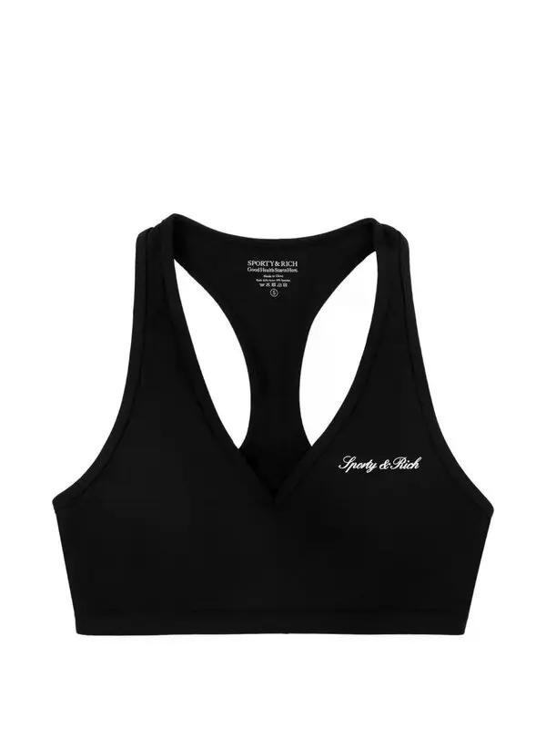 SPORTY & RICH Logo-print V-neck Sports Bra - Black