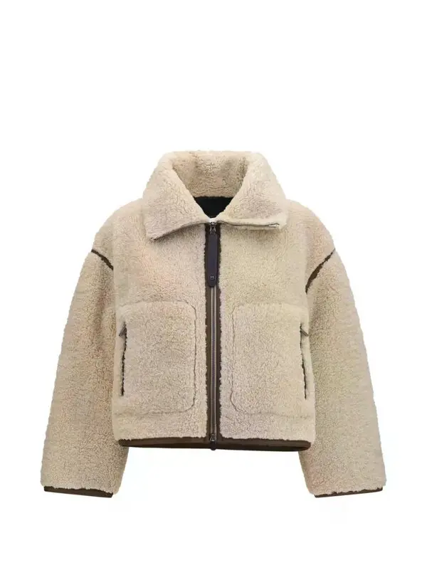 Pinko Faux Shearling And Faux Leather Trim Jacket - Neutrals