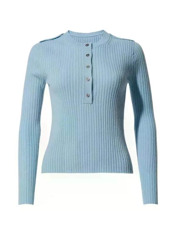 Perfect Moment Ribbed Henley Wool & Cashmere Top - Blue