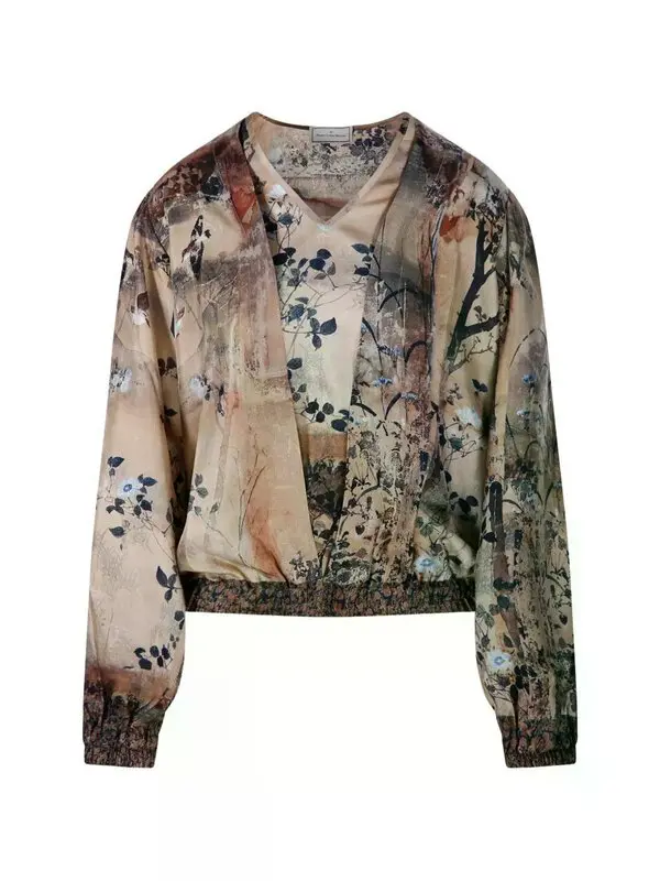 PIERRE-LOUIS MASCIA Floral Print V-neck Blouse - Neutrals
