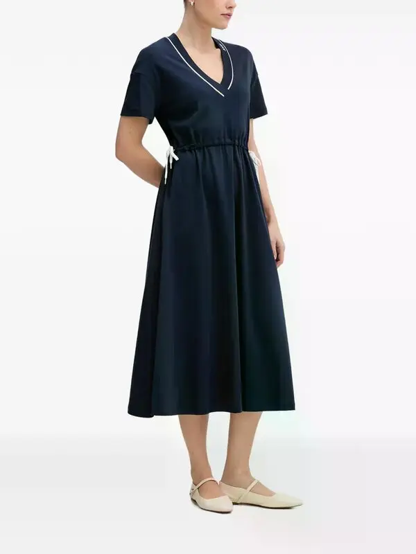 JOOP! Drawstring Midi Dress With V-neck And Short Sleeves