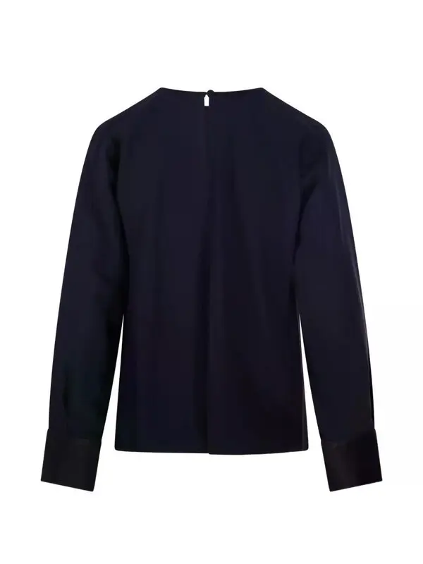 FORTE_FORTE Long Sleeve Blouse With Round Neck And Keyhole Detail - Blue