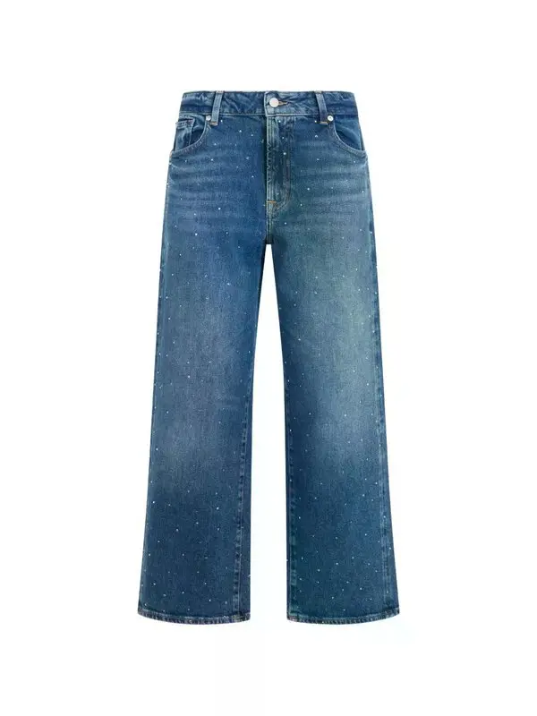 7 For All Mankind Crystal Embellished Stovepipe Jeans - Blue
