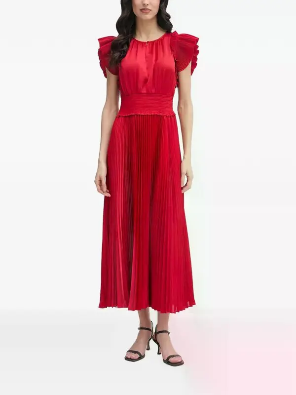 JOOP! Pleated Midi Dress With Ruffled Sleeves - Red
