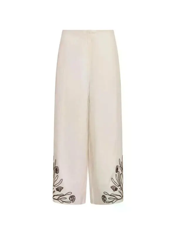 Marella Embroidered Linen Wide Leg Trousers