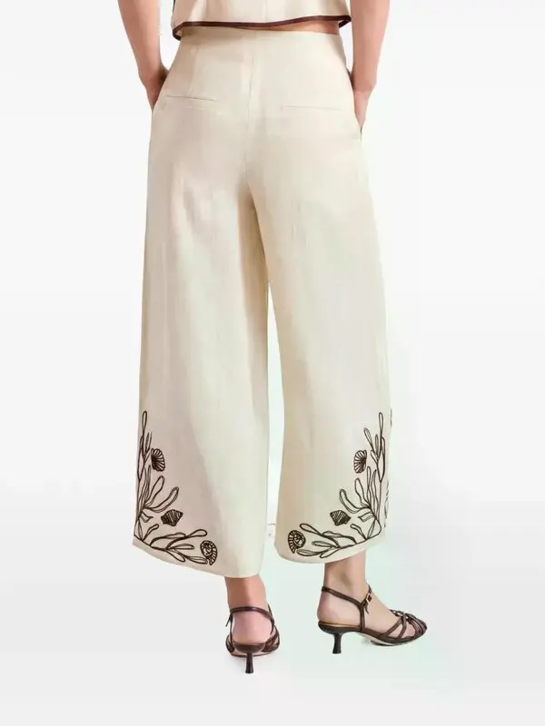 Marella Embroidered Linen Wide Leg Trousers
