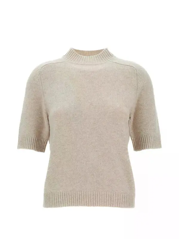 Loulou De Saison Ruth High Neck Short Sleeve Top - Neutrals