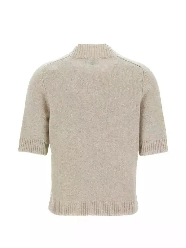 Loulou De Saison Ruth High Neck Short Sleeve Top - Neutrals