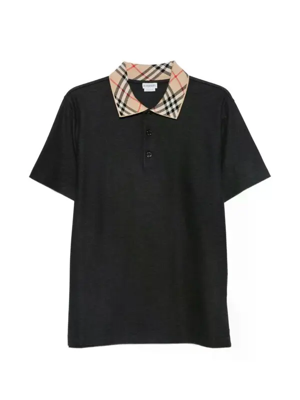 Burberry Check-collar Cotton Polo Shirt - Black