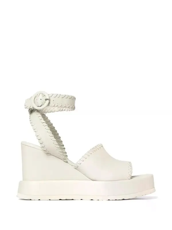 PALOMA BARCELO Whipstitch-trim Wedge Sandals - Neutrals